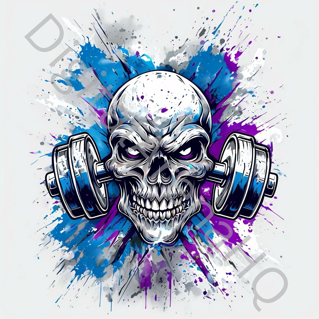 Skull With Dumbbell PNG - Gritty Fitness Gym Design, Paint Splash ...