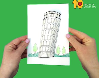 Leaning Tower of Pisa 3D Craft Template- Italy Crafts for Kids- Around ...