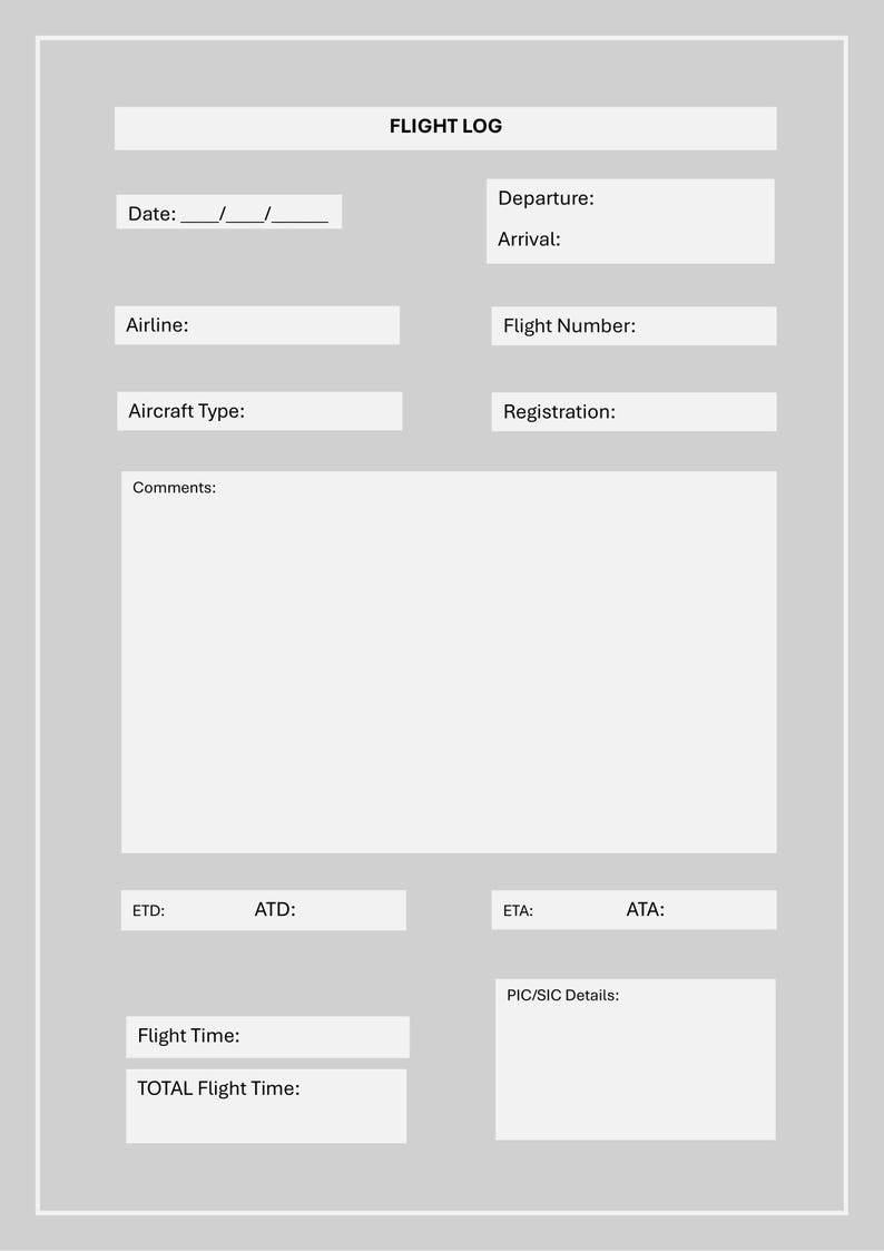 Flight Log Template - for Frequent Flyers and Enthusiasts - Etsy