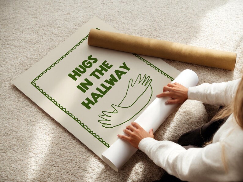 Hugs in the Hallway Poster, Hand Drawn Prints, Trendy Entryway Decor ...
