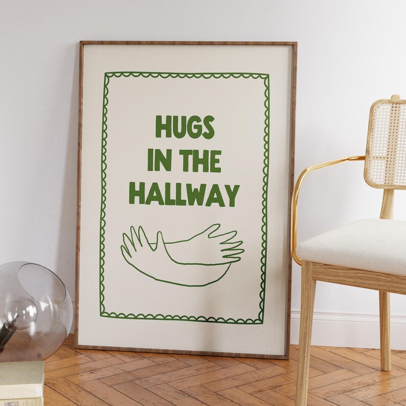 Hugs in the Hallway Poster, Hand Drawn Prints, Trendy Entryway Decor ...