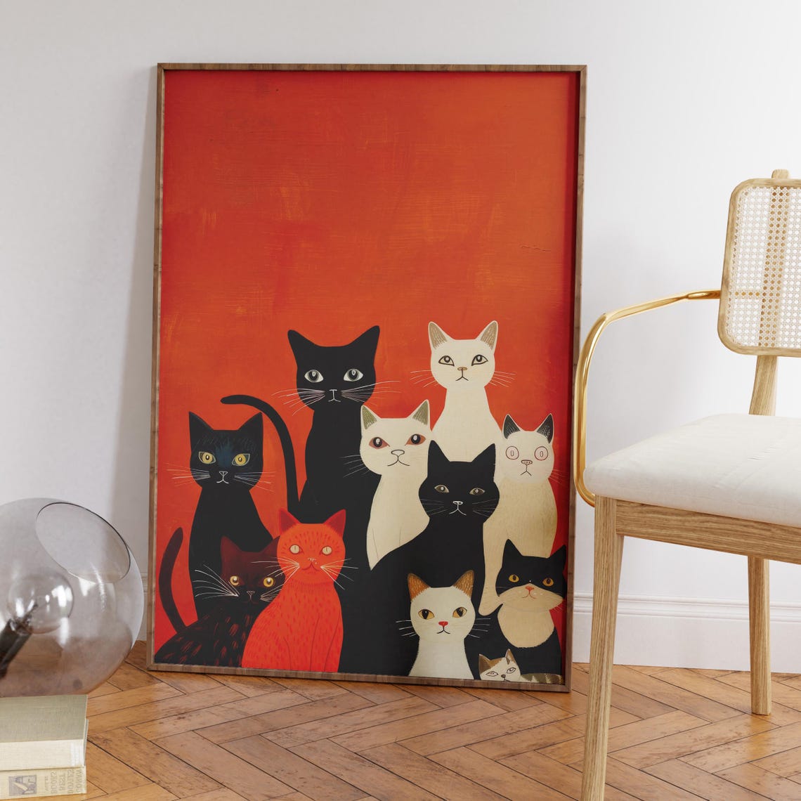 Abstract Cats Poster, Positivity Art, Retro Cat Wall Art, Trendy ...