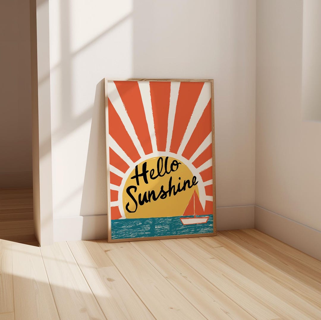 Hello Sunshine Poster, Nursery Wall Art, Cute Bedroom Prints, Coastal ...