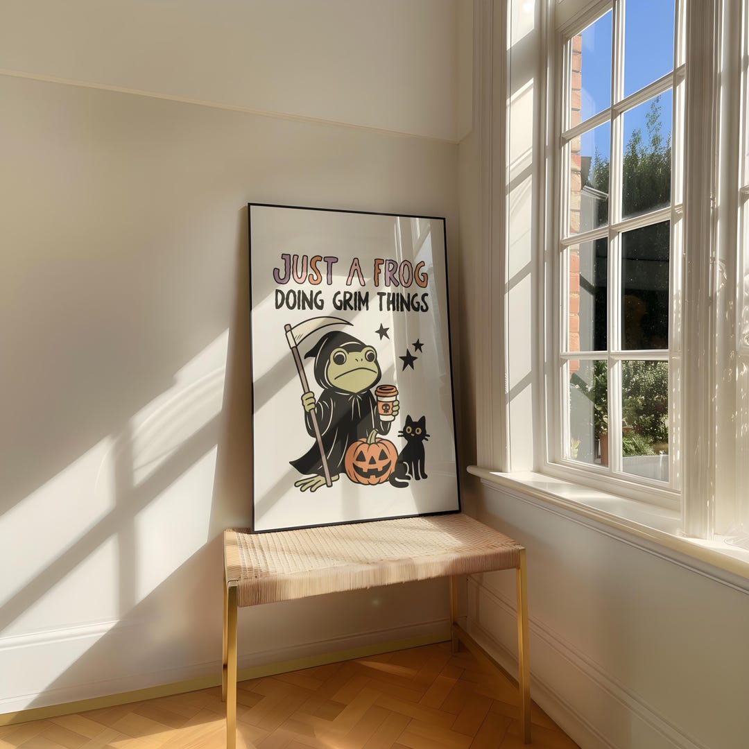 Halloween Frog Wall Art Print, Funny Grim Reaper Frog Digital Download ...