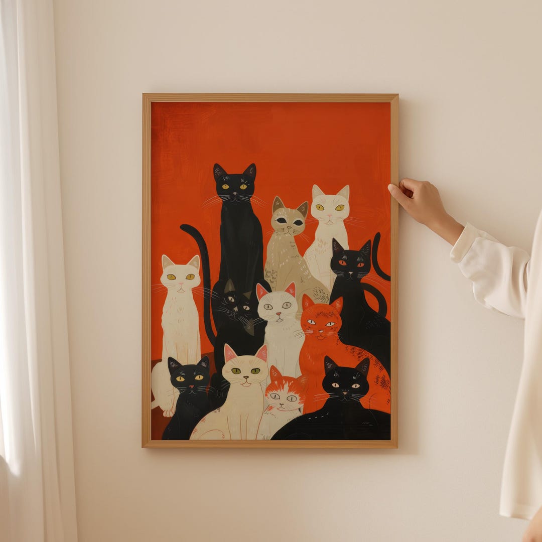 Abstract Cats Poster, Positivity Wall Art, Trendy Cat Wall Art ...