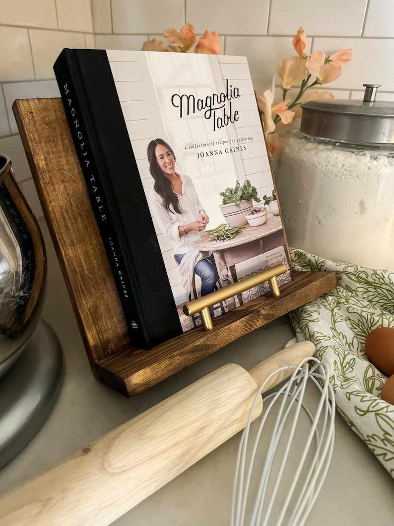 Wooden Recipe Book Holder, Cookbook Holder, Recipe Book Stand, Stained ...