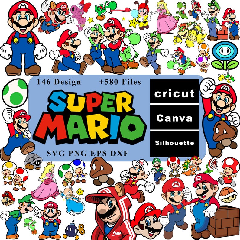 Super Mario SVG Bundle, Super Mario Font Svg, Luigi Svg Files for ...