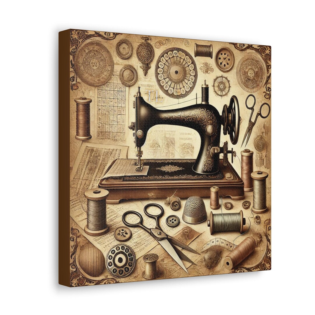 Vintage Sewing Machine Wall Art - 12x12 Canvas Print - Antique Sewing ...