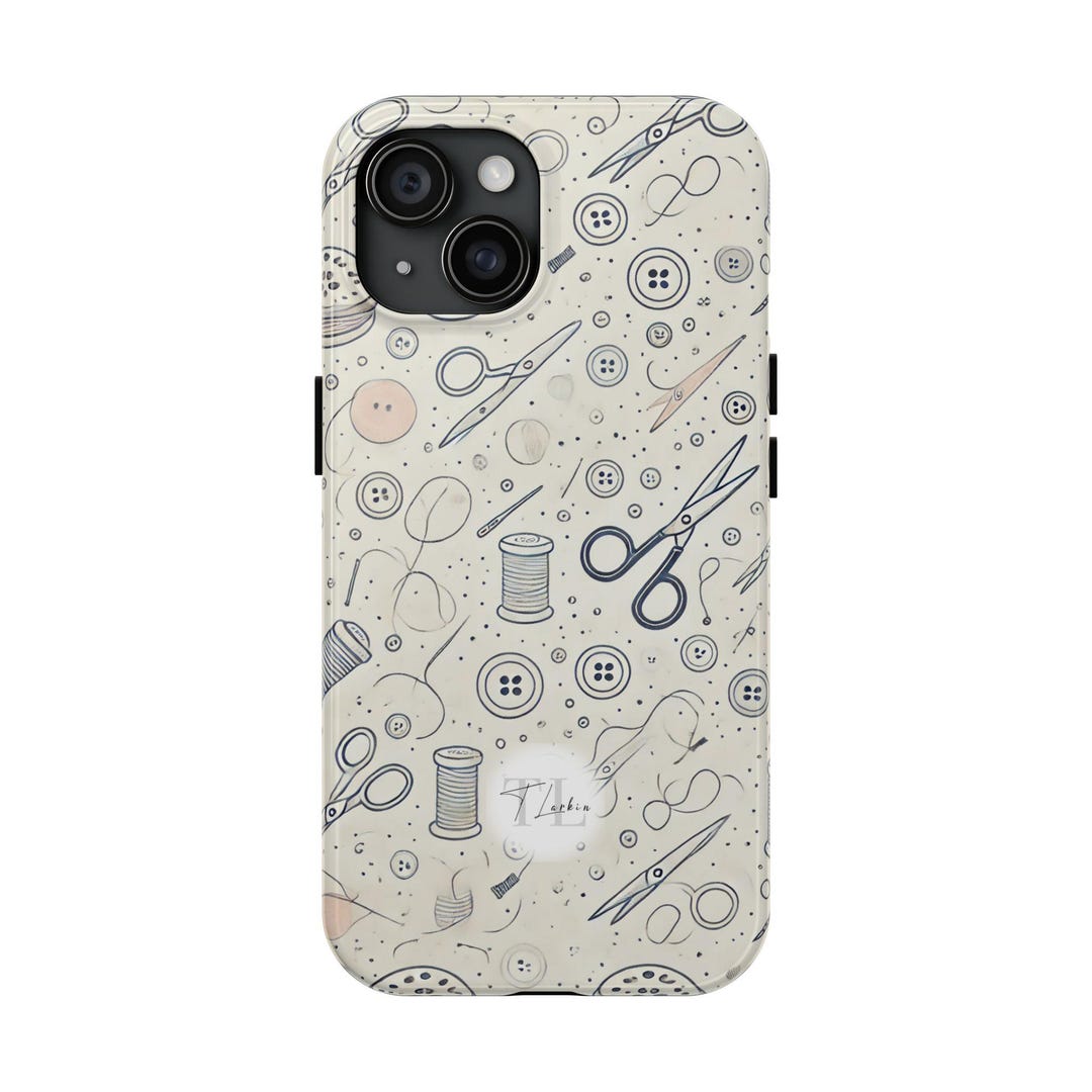 Cute Modern Style Sewing Pattern Phone Case, Thread Spools & Scissors ...