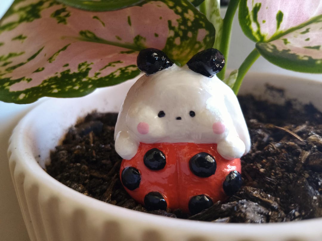 Bunny and Ladybug Pot Buddy, Cute Desk Friend, Plant Buddy, Air Dry ...