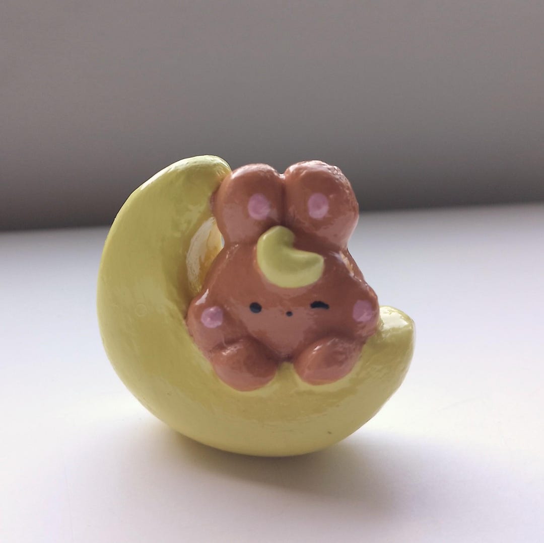 Bunny on Moon Desk Companion, Cute Desk Friend, Air Dry Clay - Etsy