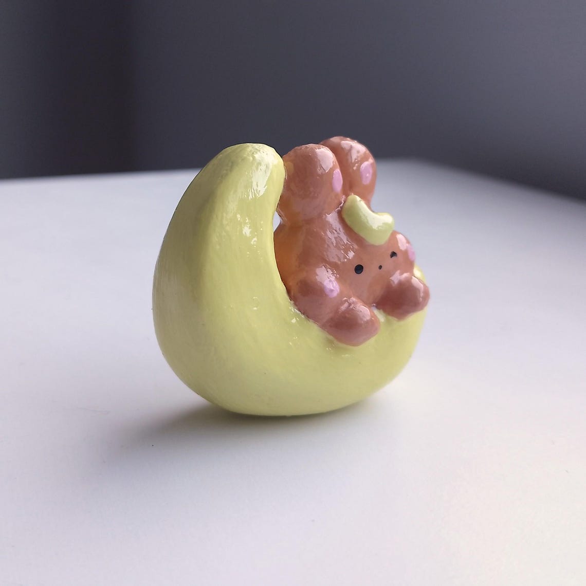 Bunny on Moon Desk Companion, Cute Desk Friend, Air Dry Clay - Etsy