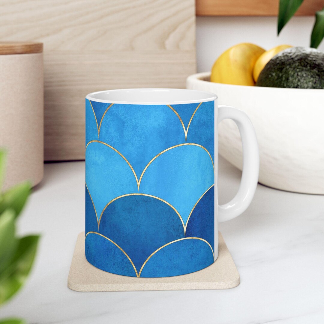 Elegant Blue Scallop Ceramic Mug, Ocean-themed Drinkware, Perfect for ...