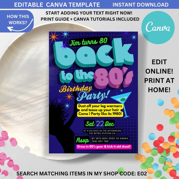 Back to 80s birthday invitation 80th Birthday invitation Adult Birthday ...