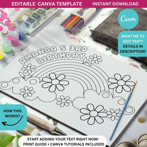 Rainbow Printable Coloring Page - Rainbow Birthday Party Favor ...