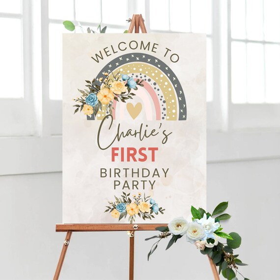 Custom Boho Rainbow Birthday Welcome Sign Bohemian Rainbow Birthday ...