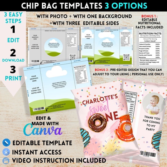 Chips Bag Canva Template, Chip Bag Template, Editable Chip Bag Wrapper ...