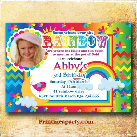 rainbow birthday invitations, digital birthday invitations printable ...