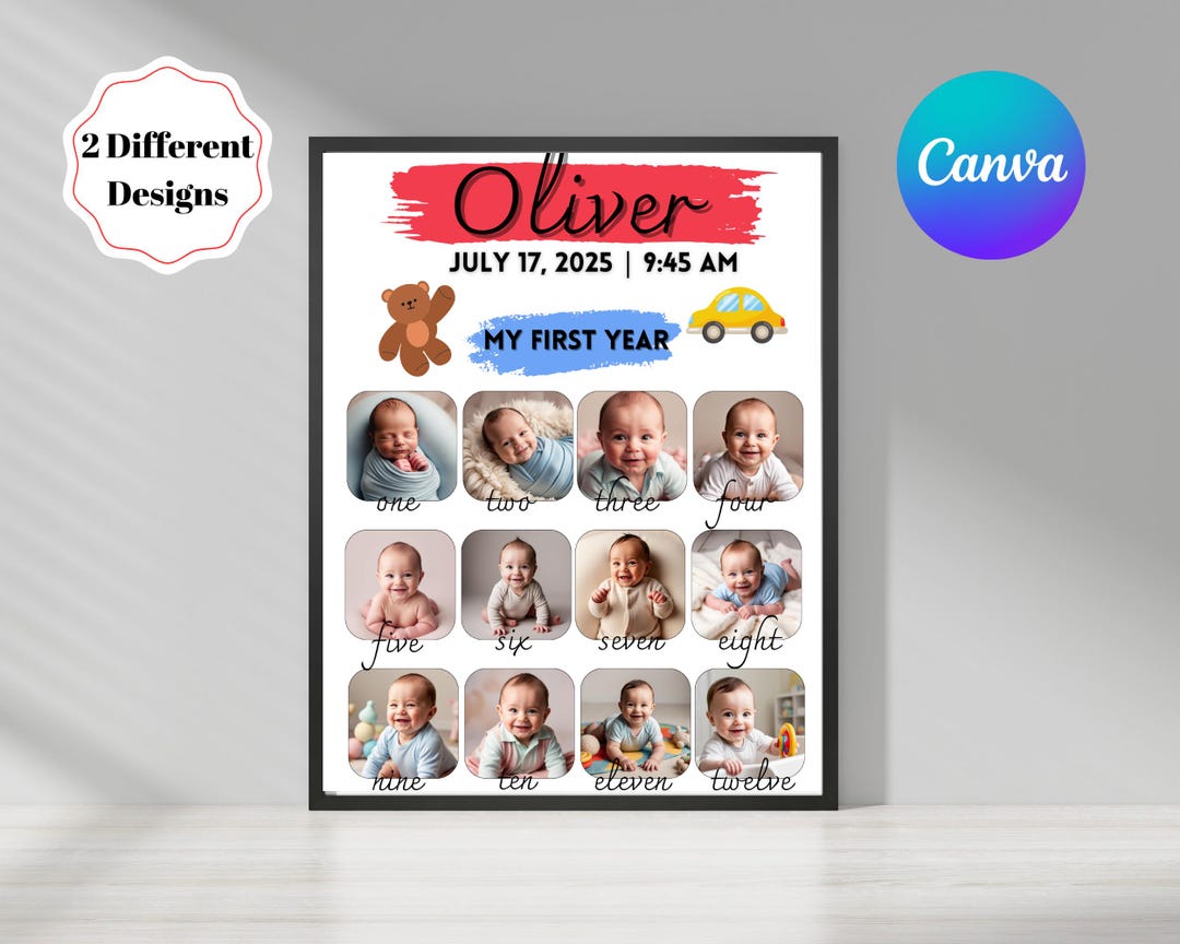 My First Year Poster, Boy Girl Poster, Printable Baby's First Year ...