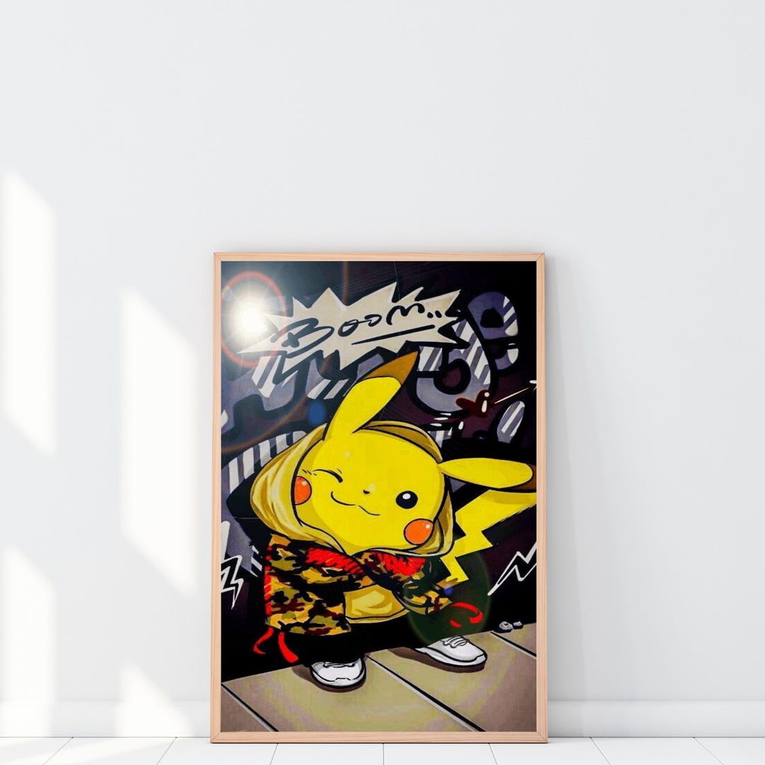 Fun Pikachu Pokémon Wall Art Cute Anime Poster Digital Print for Otaku ...
