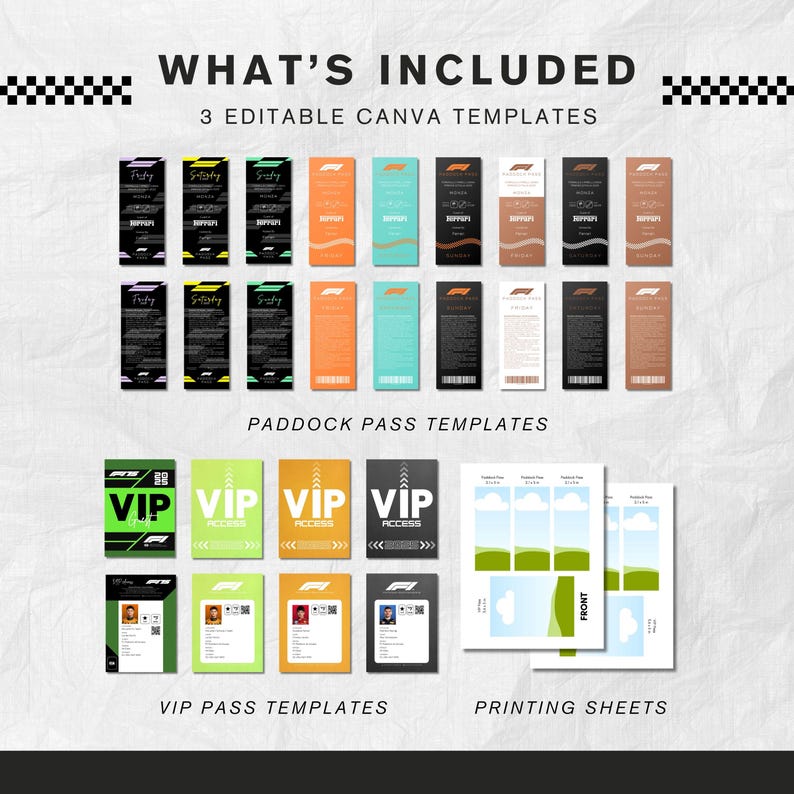 F1 Paddock Pass & VIP Ticket Template 2025, Editable Formula 1 Grand Prix Badge Lanyard ...