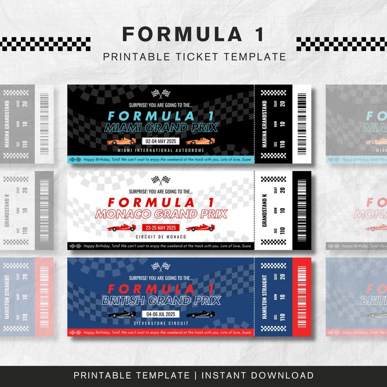 F1 Race Ticket, Personalized Grand Prix Printable Template, Editable ...