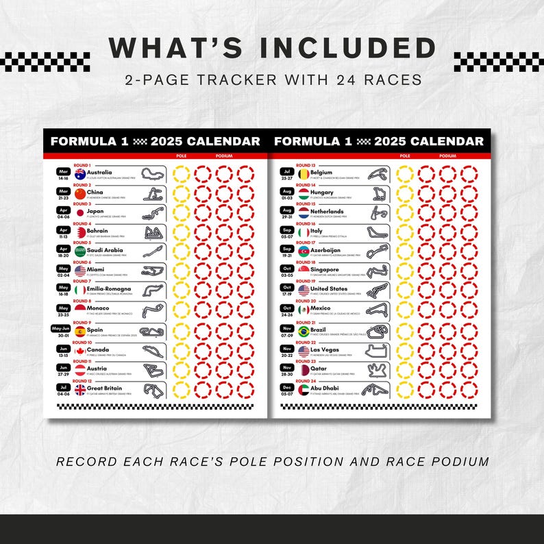 F1 Race Calendar Poster 2025, Formula 1 Digital Race Schedule Wall Art ...
