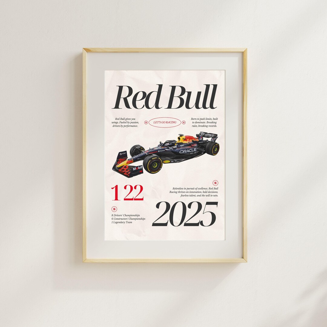 Red Bull Race Car Minimal F1 Poster, Formula 1 2025 Art Print, Gift for ...