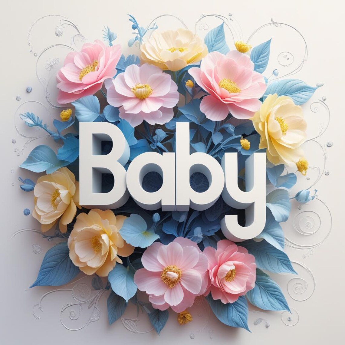 Floral Letters, Numbers and Baby Announcements-350+digital Files for ...