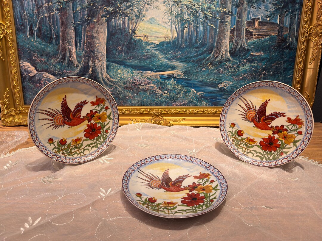 Vintage 1960s Porcelain Phoenix Plates, Mid-century Asian Decor, Set of ...