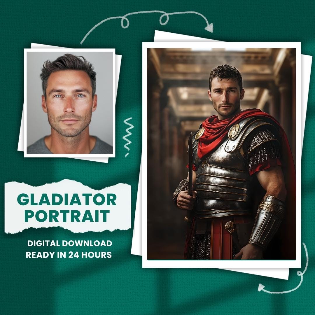 Custom Gladiator Portrait - Personalized Historical Warrior Art, Unique ...