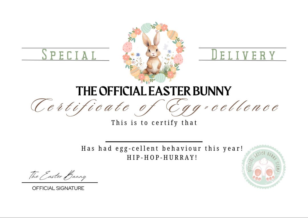 Personalized Easter Bunny Certificate | Official Easter Award ...