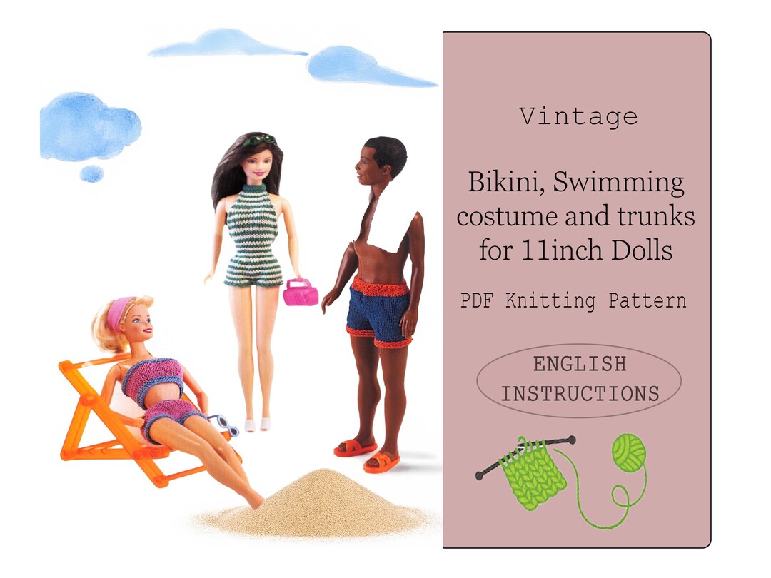 Vintage Doll Swimsuit Knitting Pattern for Barbie, Blythe (PDF Pattern ...
