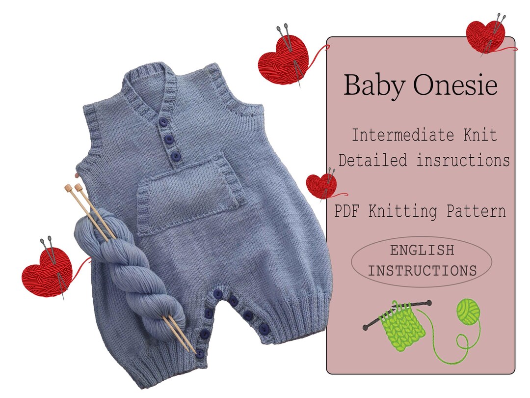 Baby V-neck Onesie Knitting PATTERN PDF, English, Knitting Pattern ...