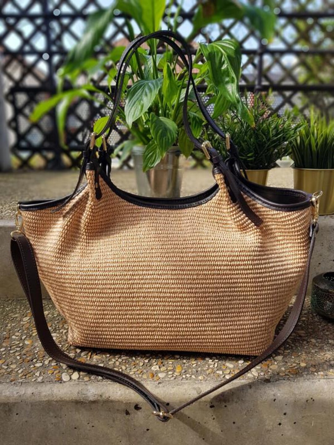 Exclusive - Beige Raffia & Leather Handbag - Italian Artisanal Elegance ...