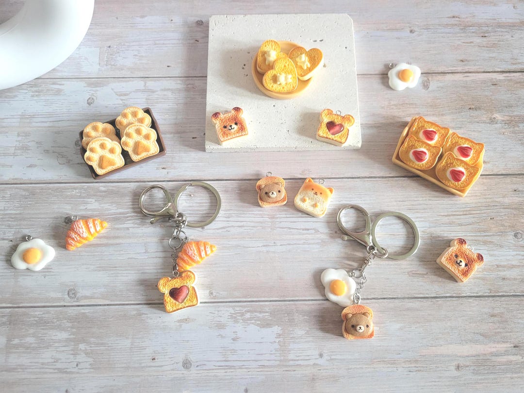Cute Animal Toast With Fried Egg Sunny Side up or Croissant Keychain ...