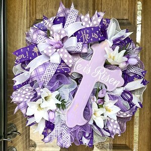 He is Risen Cross Easter Wreath, Religious Wreath, He is Risen Door ...