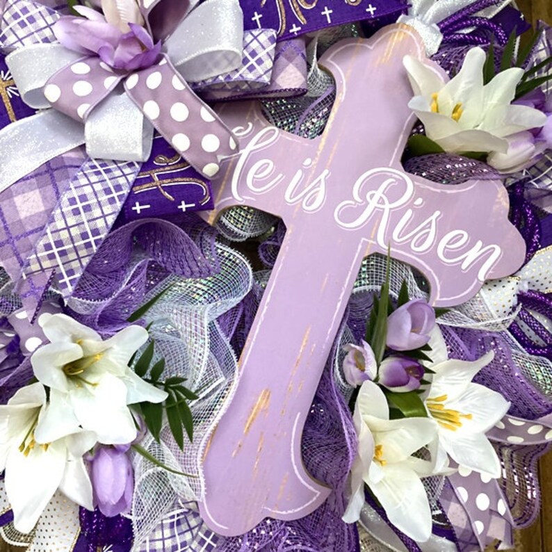 He is Risen Cross Easter Wreath, Religious Wreath, He is Risen Door ...