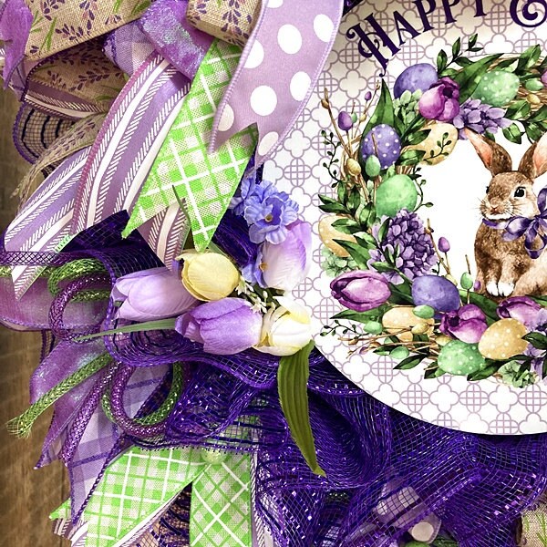 Easter Wreath, Happy Easter Wreath, Purple Easter Wreath, Bunny Wreath ...