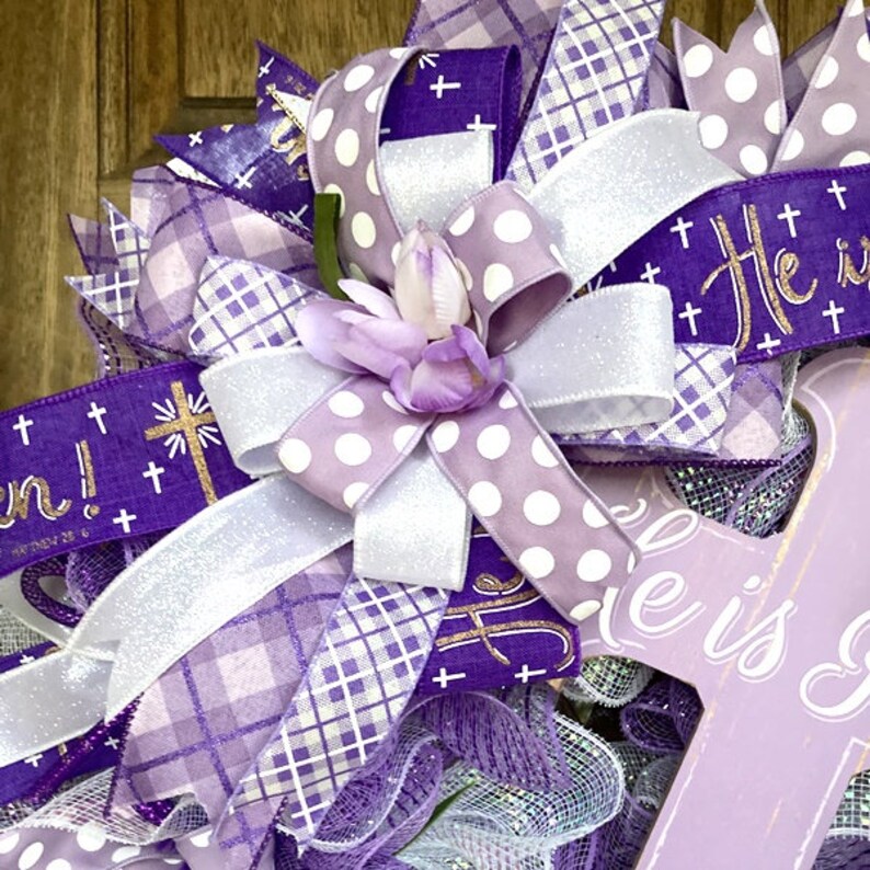 He is Risen Cross Easter Wreath, Religious Wreath, He is Risen Door ...