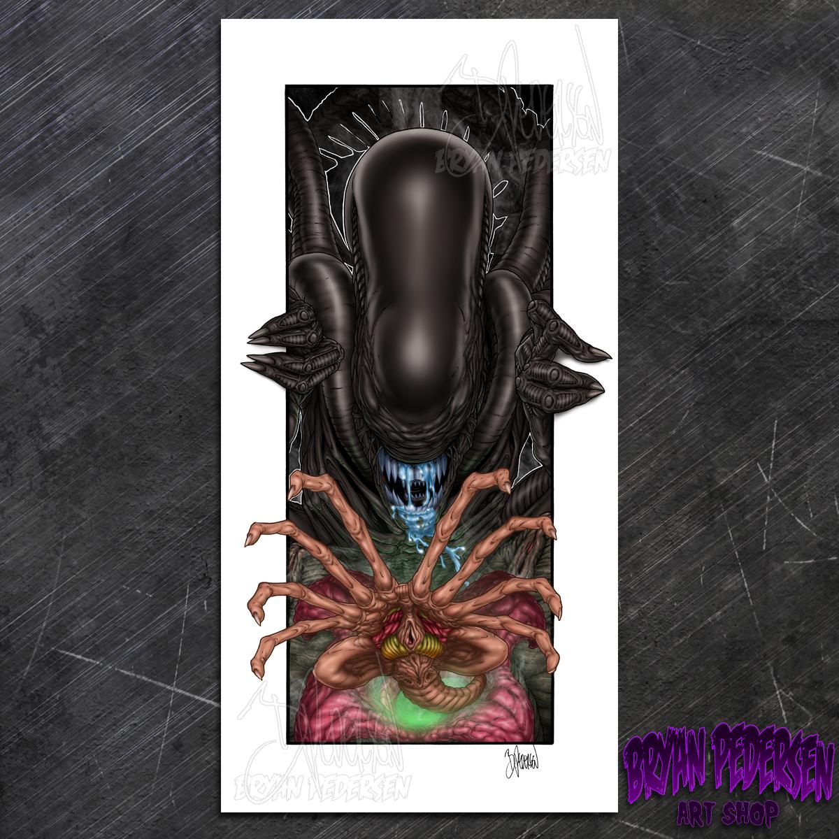 Alien Xenomorph Facehugger 12x24 Comic Style Horror Art Print - Etsy