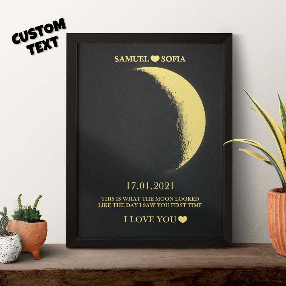Personalized Moon Phase and Names Wooden Frame - Custom Couple Art ...