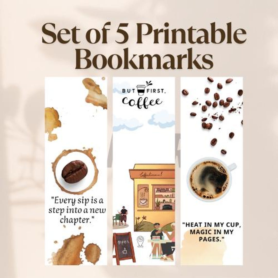 Set of 7 Coffee Bookmarks – White Aesthetic for Book & Coffee Lovers - Etsy