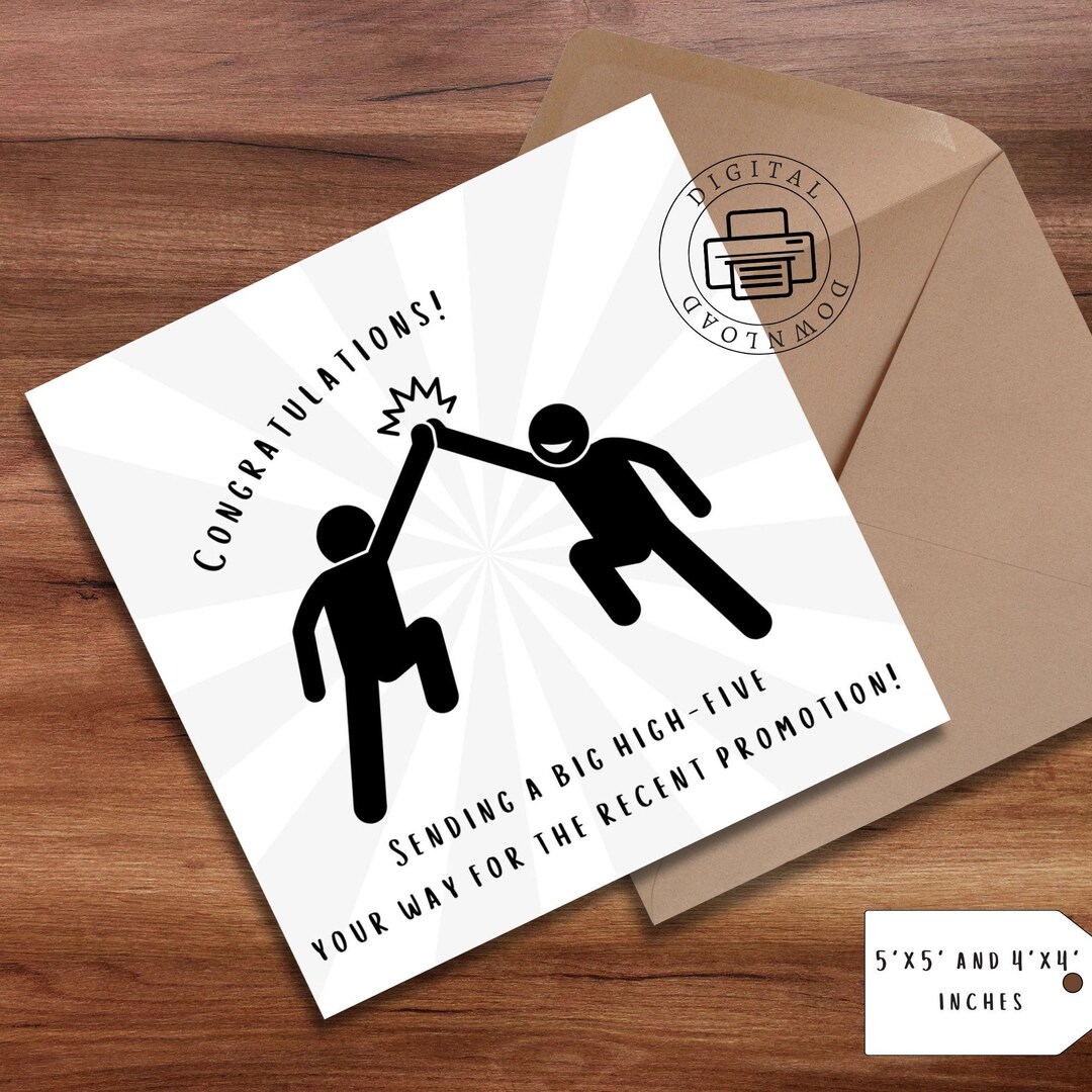 Funny Congratulations Promotion Card Digital Download – High Five Work ...
