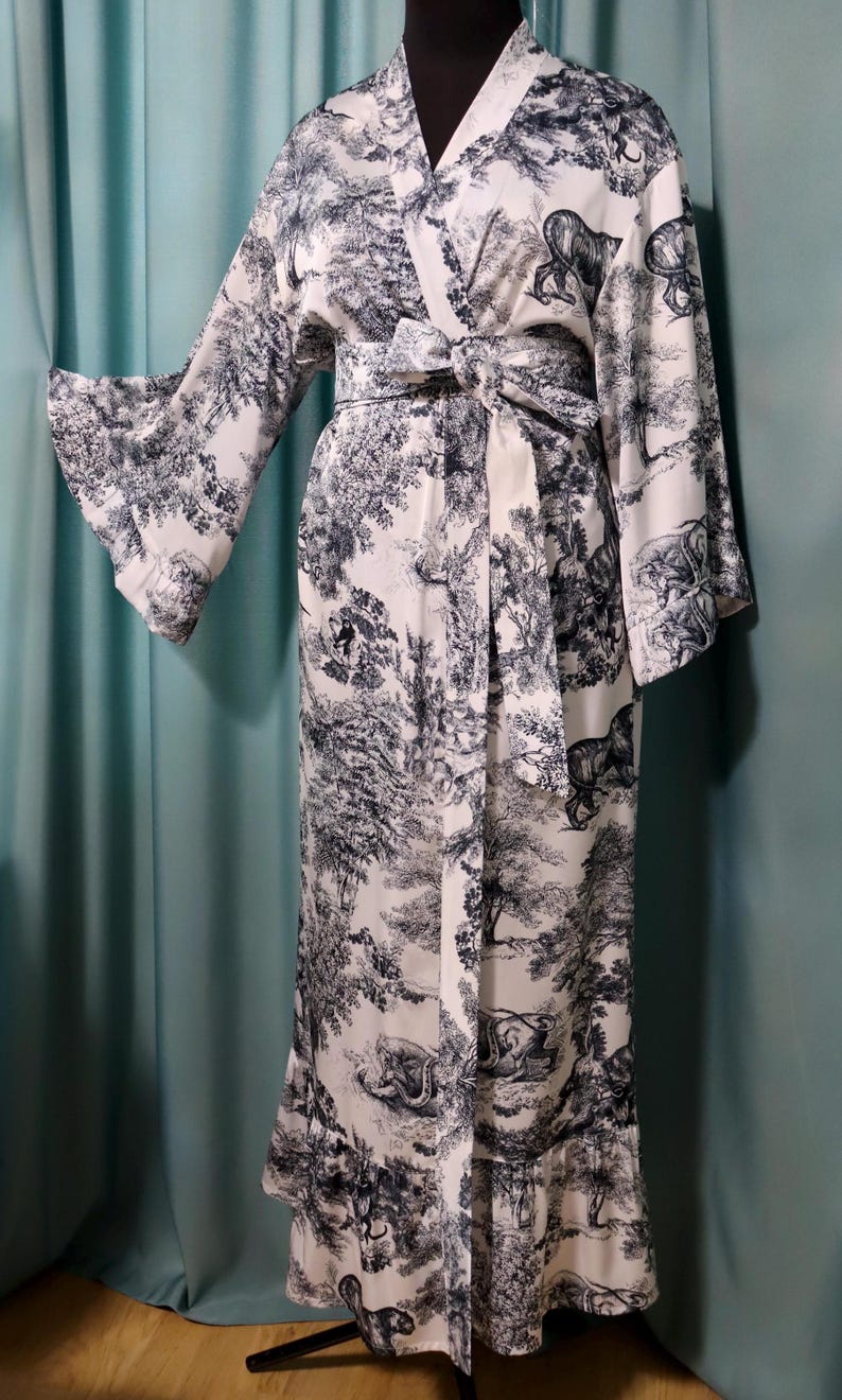 Long Silk Robe With Animal Print, Kimono Robe for Women, Dressing Gown ...
