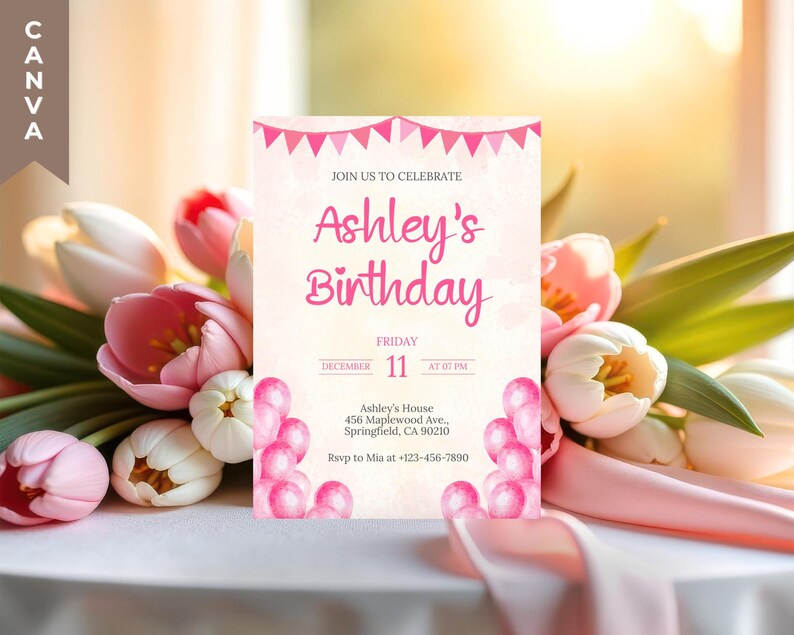 Birthday Invitation for Women, Digital Invitation Birthday, Digital ...