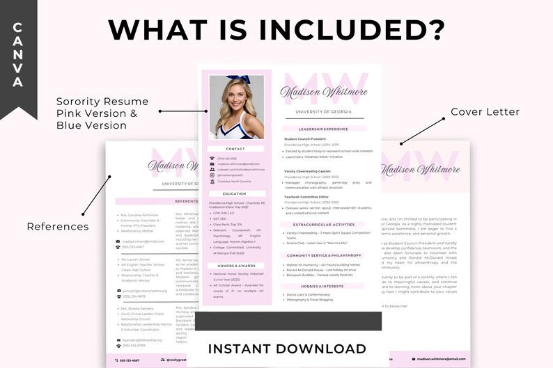 Sorority Resume Template, Rush Resume, Cover Letter (digital Download ...