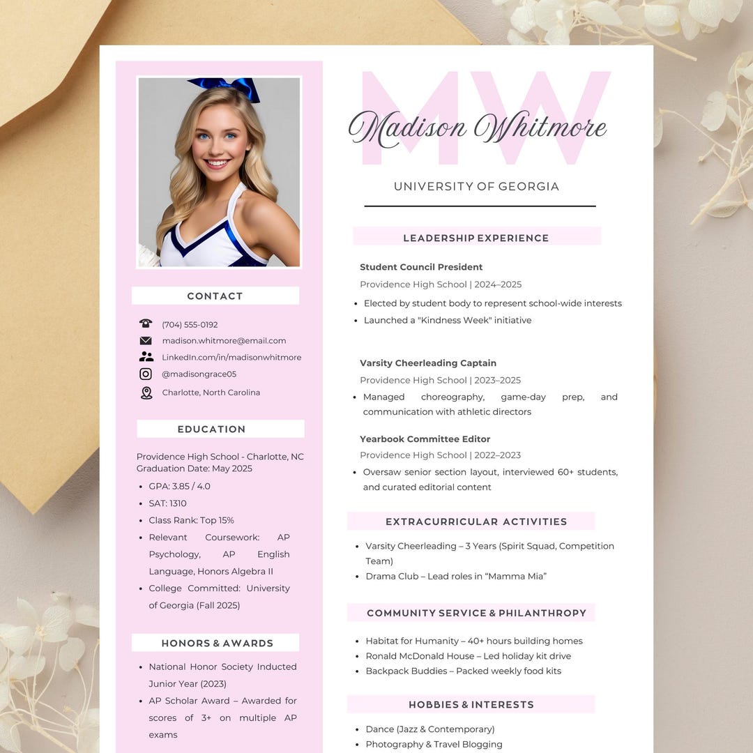 Sorority Resume Template, Rush Resume, Cover Letter (digital Download ...