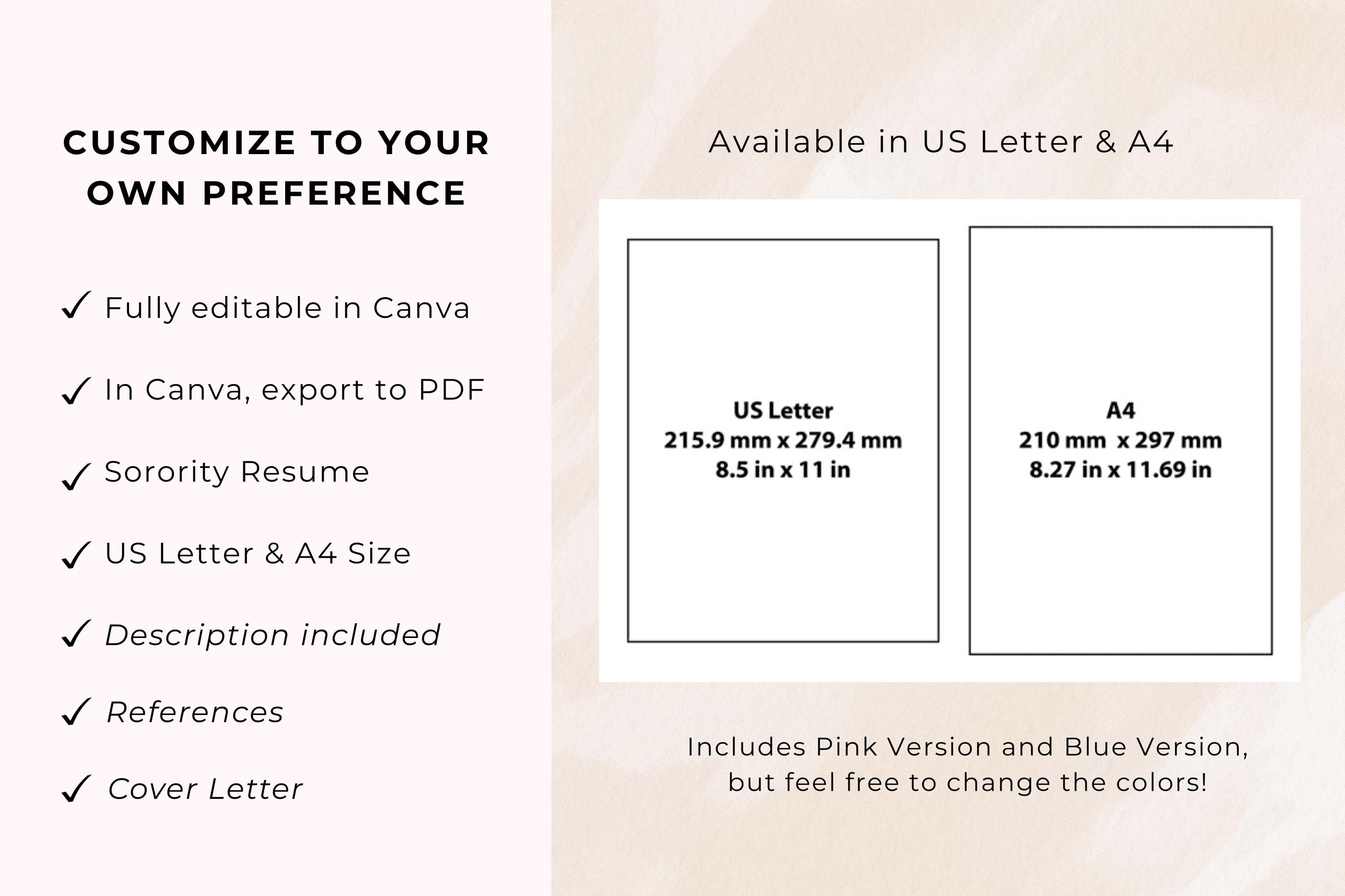 Sorority Resume Template, Rush Resume, Cover Letter (digital Download ...