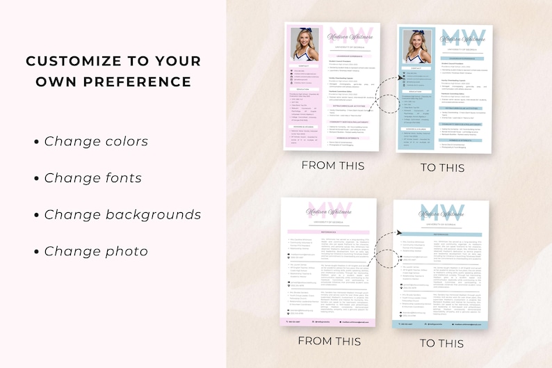 Sorority Resume Template, Rush Resume, Cover Letter (digital Download ...